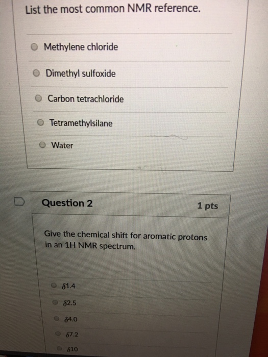 Solved List the most common NMR reference. O Methylene | Chegg.com