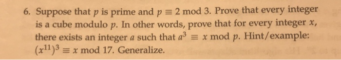Solved 6. Suppose that p is prime and p 2 mod 3. Prove that | Chegg.com
