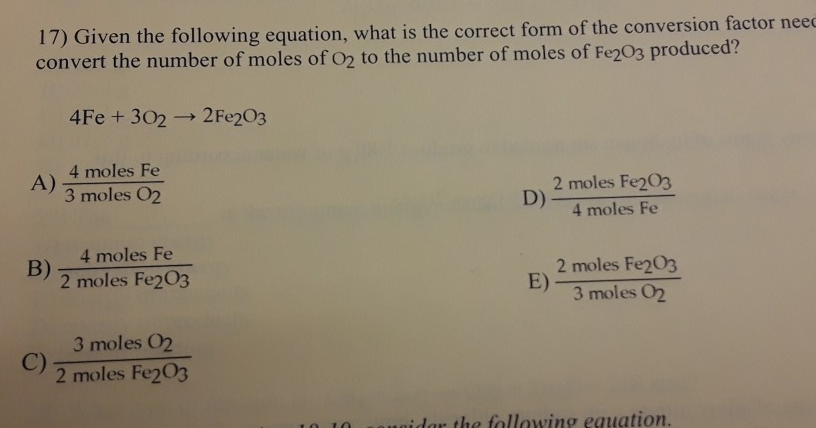 Solved 17) Given the following equation, what is the correct | Chegg.com