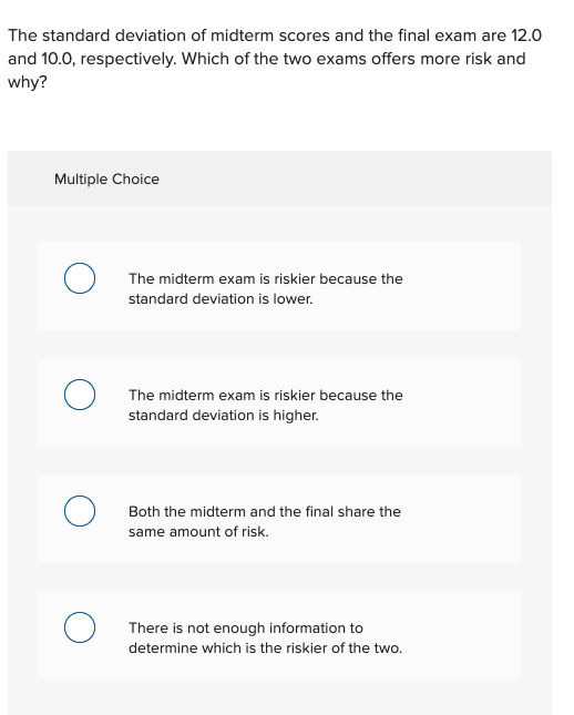 Solved The Standard Deviation Of Midterm Scores And The