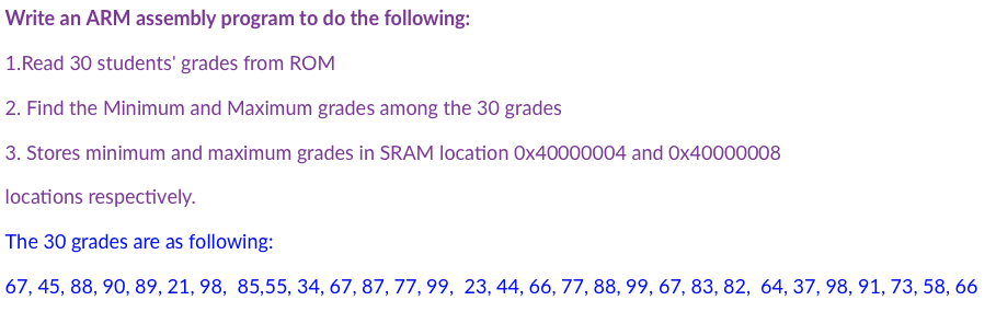 Solved Write an ARM assembly program to do the following: | Chegg.com