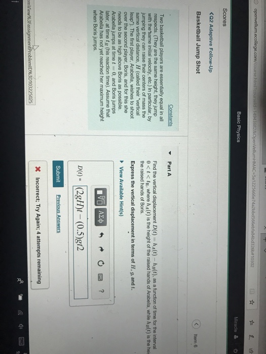 Solved lum Basic Physics Miracle Scores View Available | Chegg.com