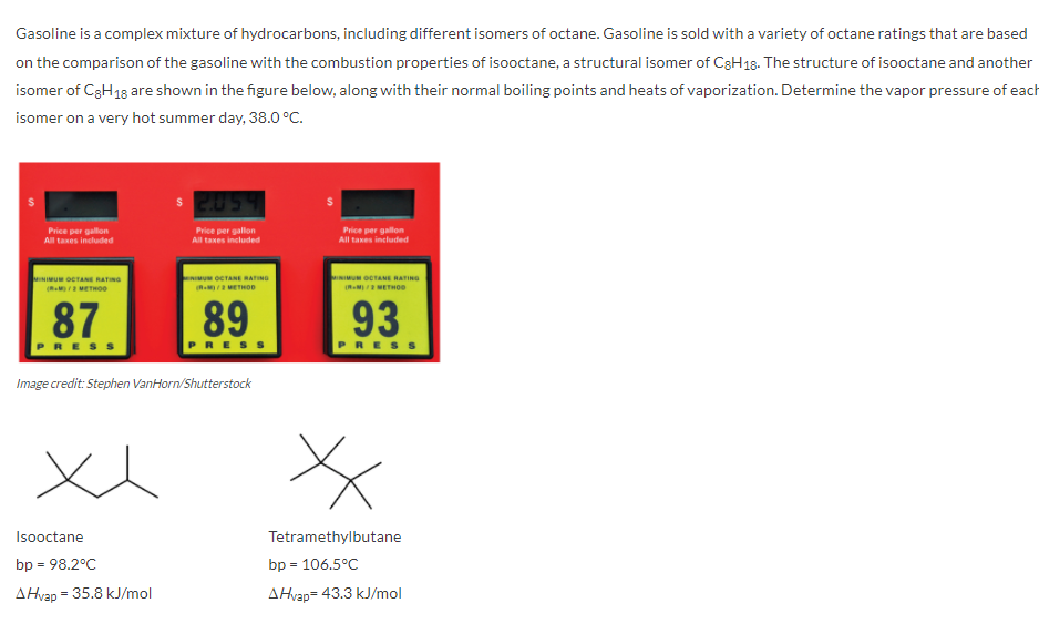 Solved Gasoline is a complex mixture of hydrocarbons, | Chegg.com
