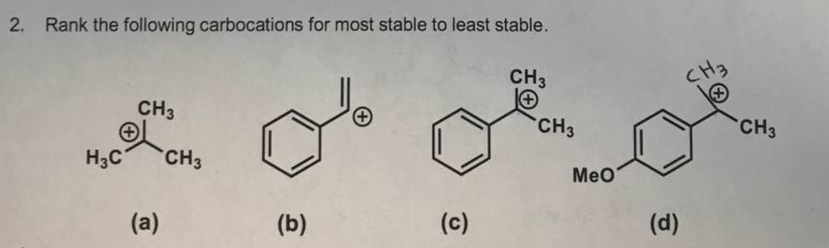 Solved Rank the following carbocations for most stable to | Chegg.com
