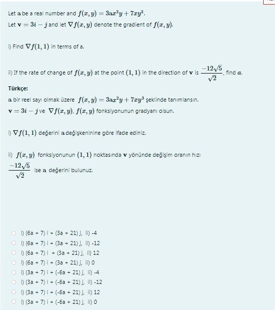 Solved Let a be a real number and f(z,y) = 3ar’y +7zy Let v | Chegg.com