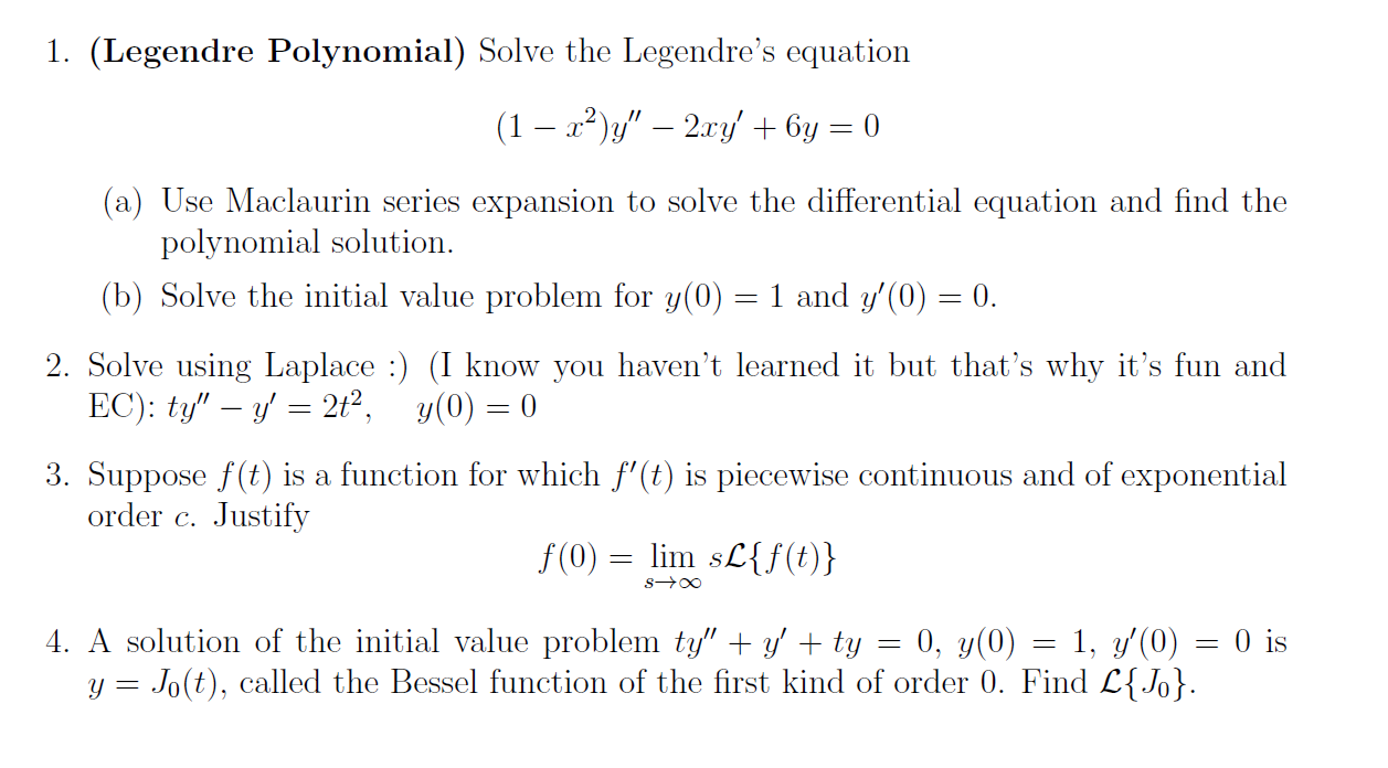 Solved 1. (Legendre Polynomial) Solve the Legendre's | Chegg.com