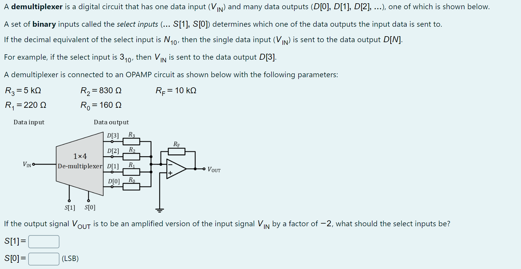 Solved A demultiplexer is a digital circuit that has one | Chegg.com
