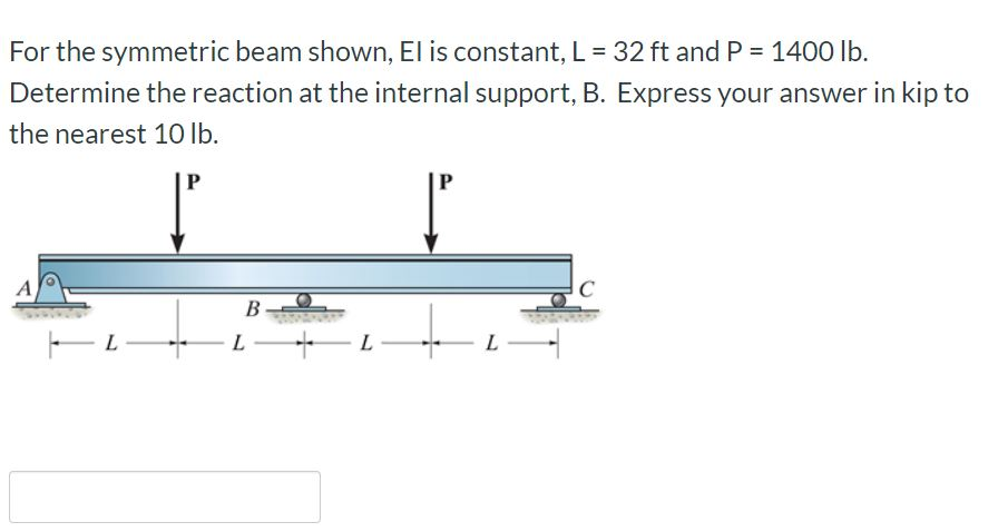 Solved For the symmetric beam shown, El is constant, L 32 ft | Chegg.com