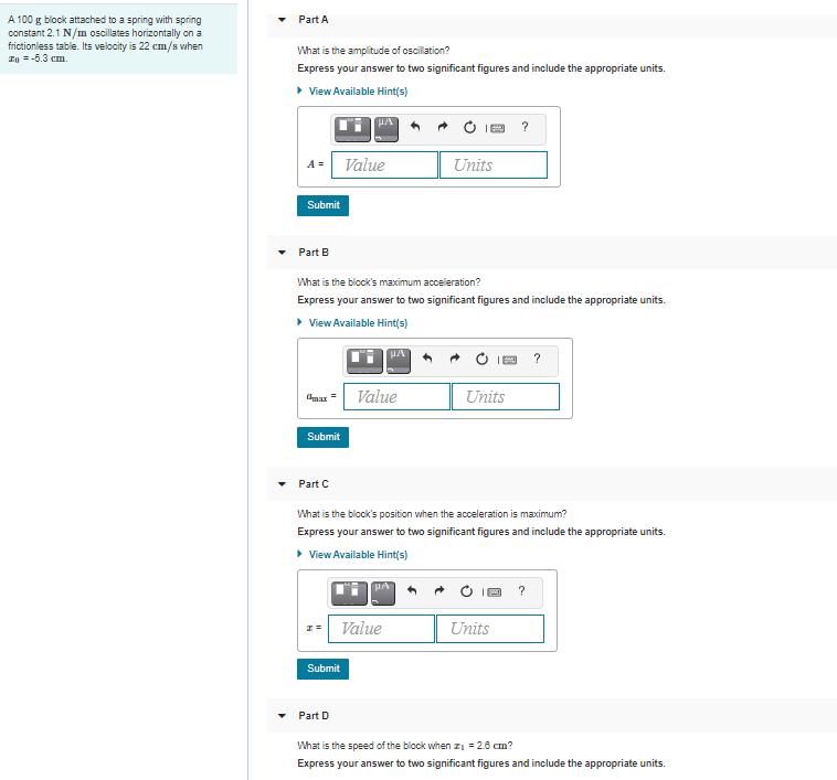 Solved Part A A 100 g block attached to a spring with spring | Chegg.com