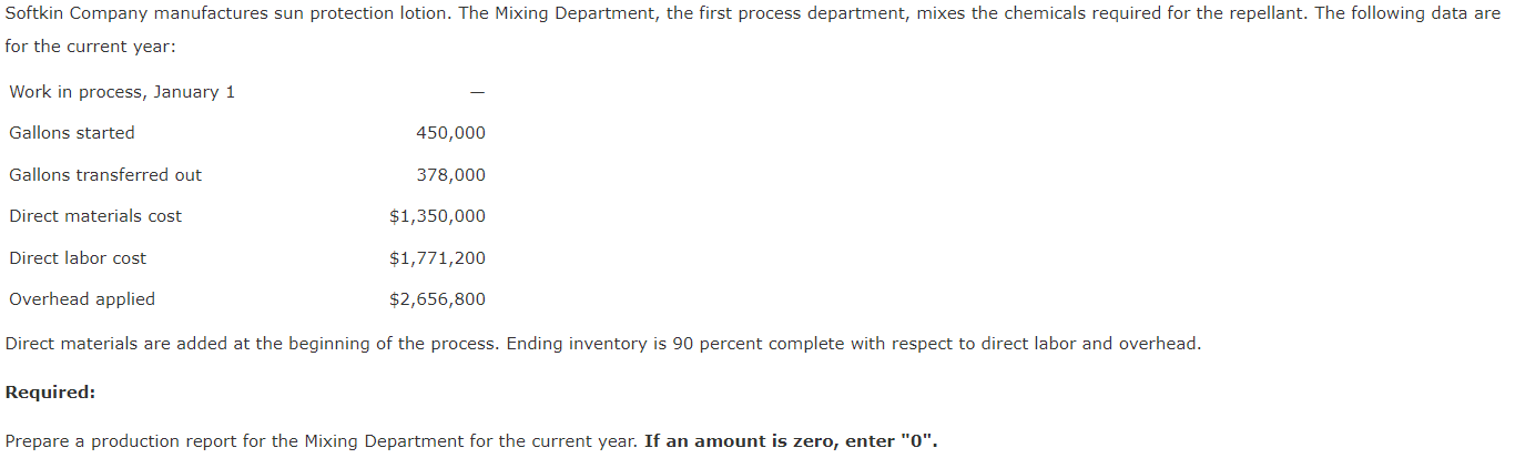Solved Softkin Company manufactures sun protection lotion. | Chegg.com