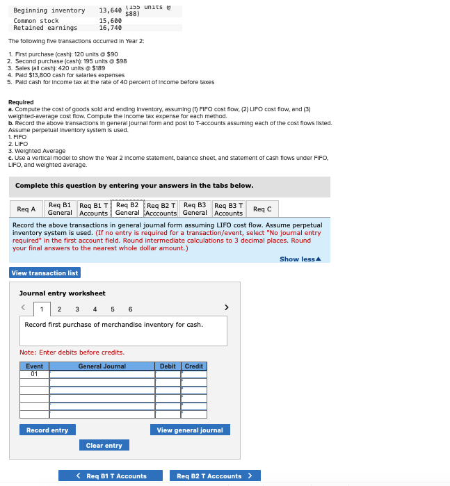Problem 5-19A (Algo) Effect of different inventory | Chegg.com