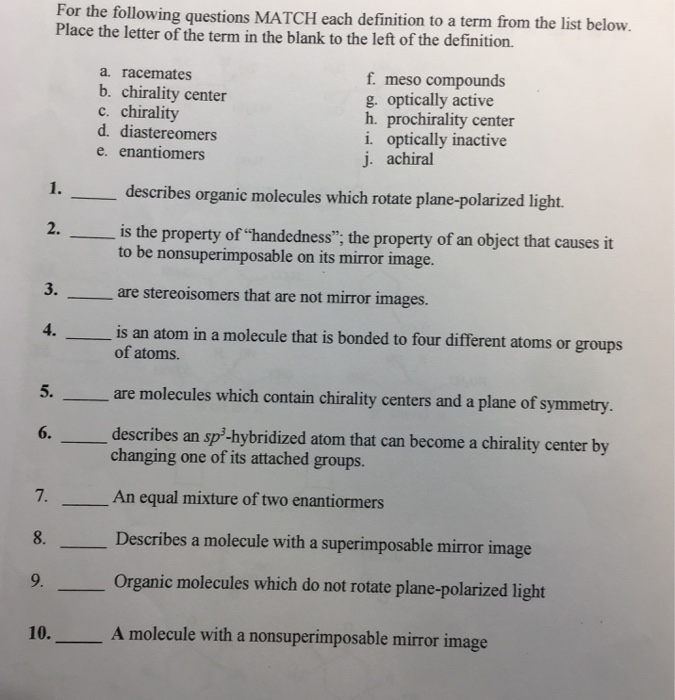 Solved For the following questions MATCH each definition to | Chegg.com
