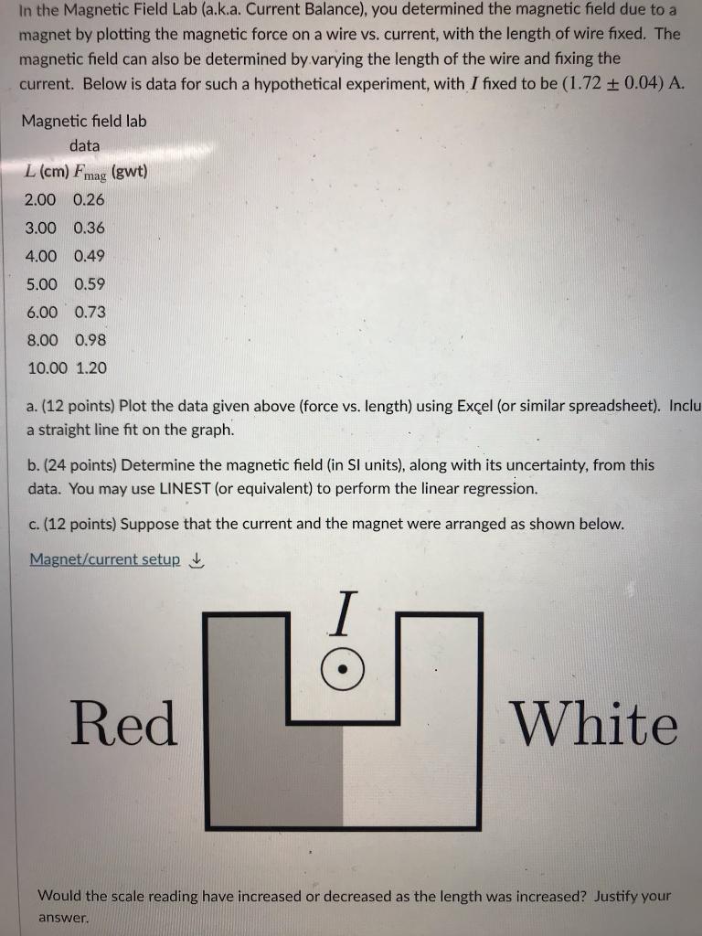 Solved In the Magnetic Field Lab (a.k.a. Current Balance), | Chegg.com