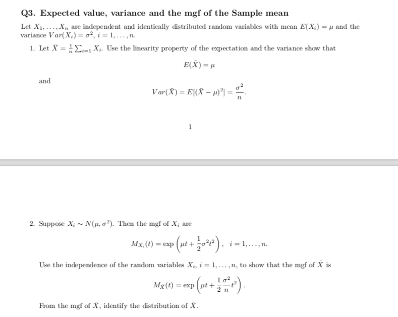 Solved Q3 Expected Value Variance And The Mgf Of The