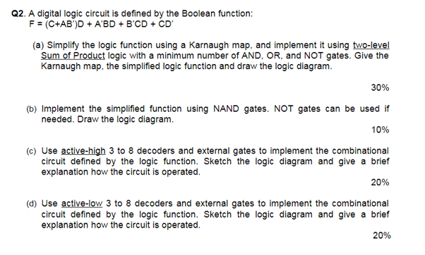Solved Q2. A digital logic circuit is defined by the Boolean | Chegg.com