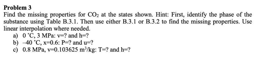 Solved Problem 3 Find the missing properties for CO2 at the | Chegg.com