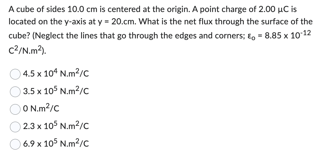 Solved A cube of ﻿sides 10.0 cm is ﻿centered at ﻿the origin. | Chegg.com