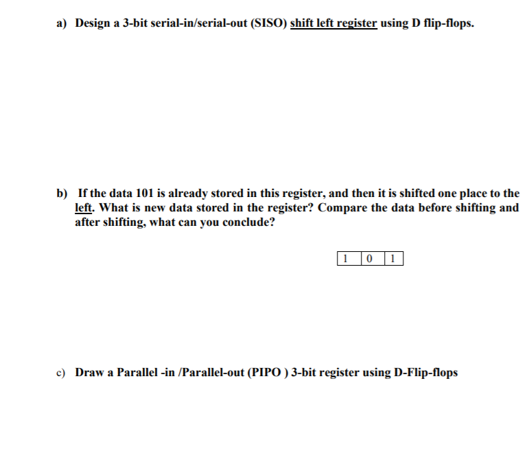 Solved a) Design a 3-bit serial-in/serial-out (SISO) shift | Chegg.com