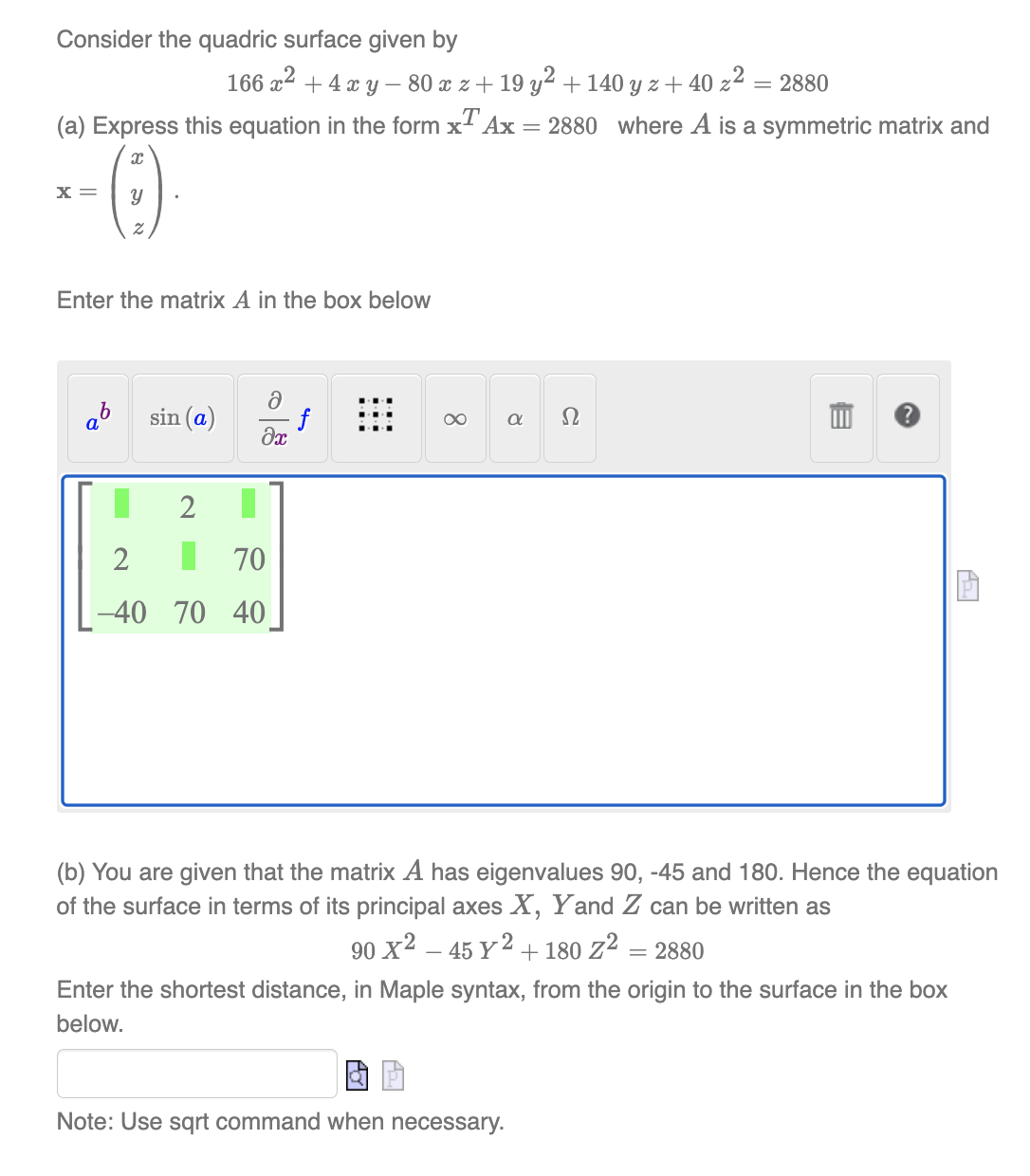 Solved Consider the quadric surface given by | Chegg.com