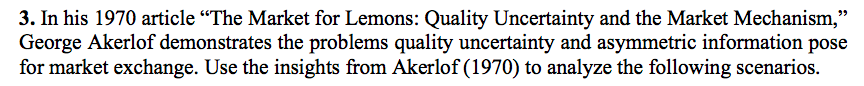 Solved 97 3. In his 1970 article "The Market for Lemons: | Chegg.com