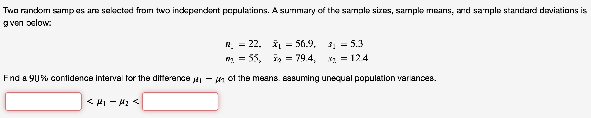 Solved Two random samples are selected from two | Chegg.com