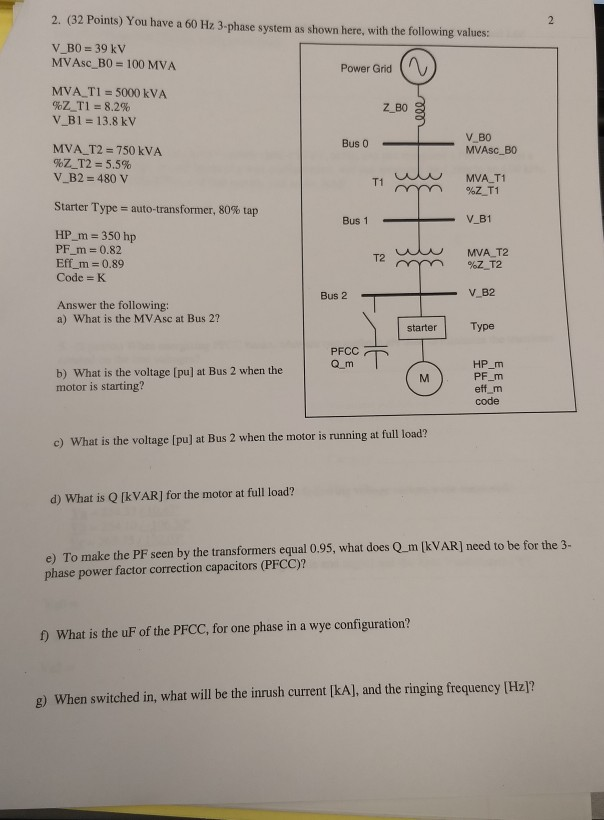 2. (32 Points) You have a 60 Hz 3-phase system as | Chegg.com