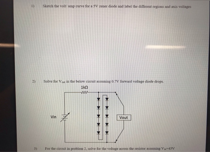 Solved 1) Sketch the volt/ amp curve for a 5V zener diode | Chegg.com