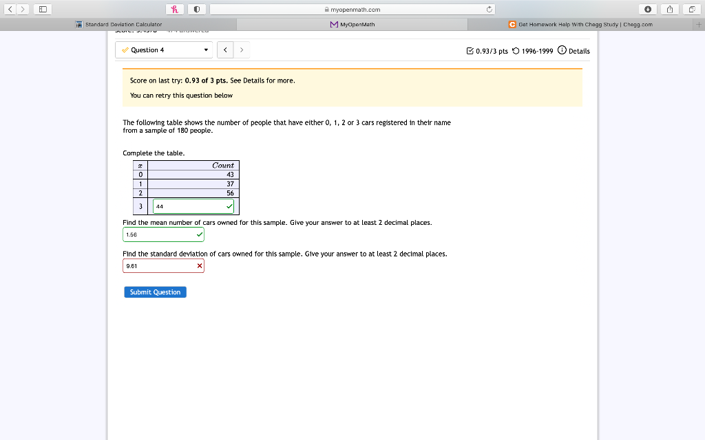 Solved 0 myopenmath.com Standard deviation Calculator M | Chegg.com