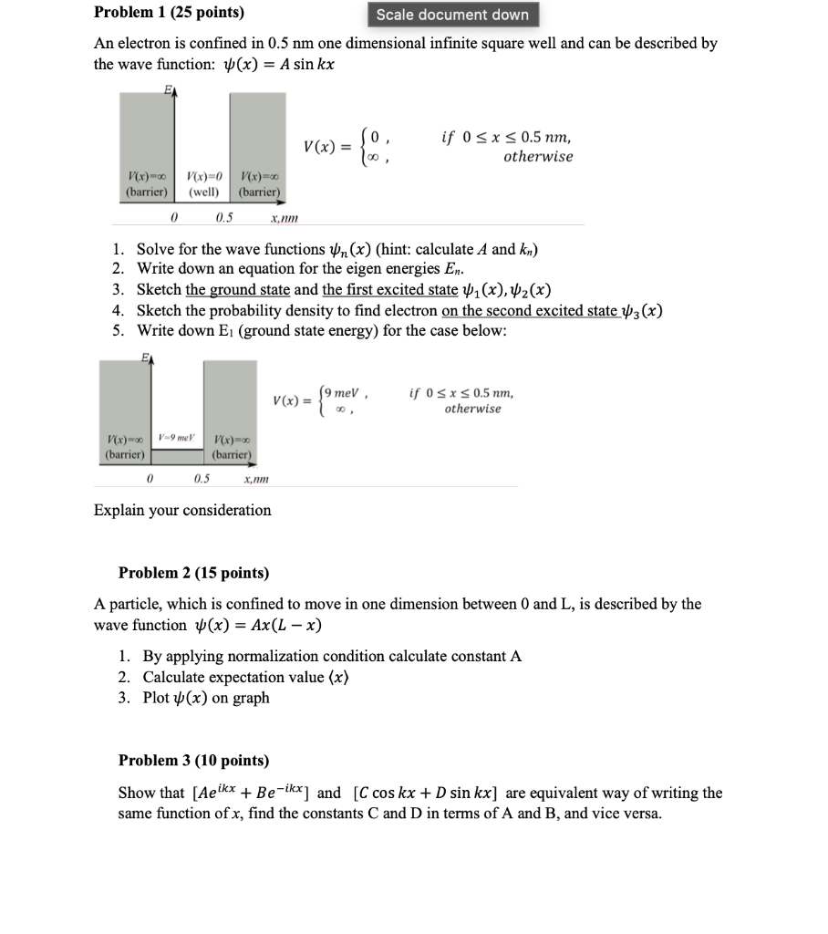 Solved An Electron Is Confined In 0 5 Nm One Dimensional