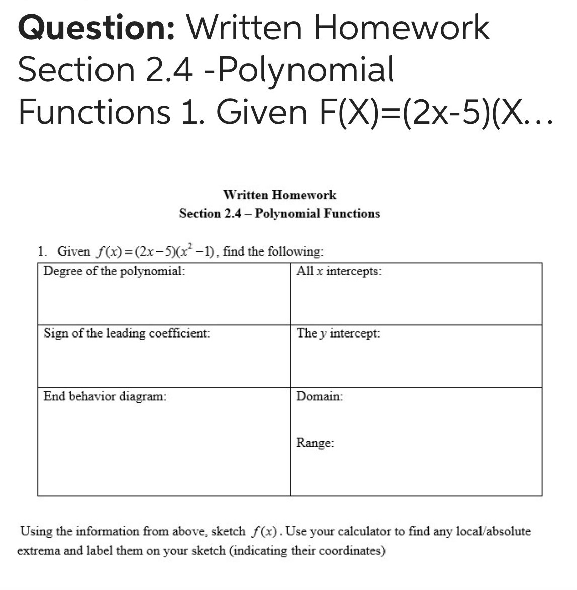 Solved Question Written Homework Section 2 4 Polynomial