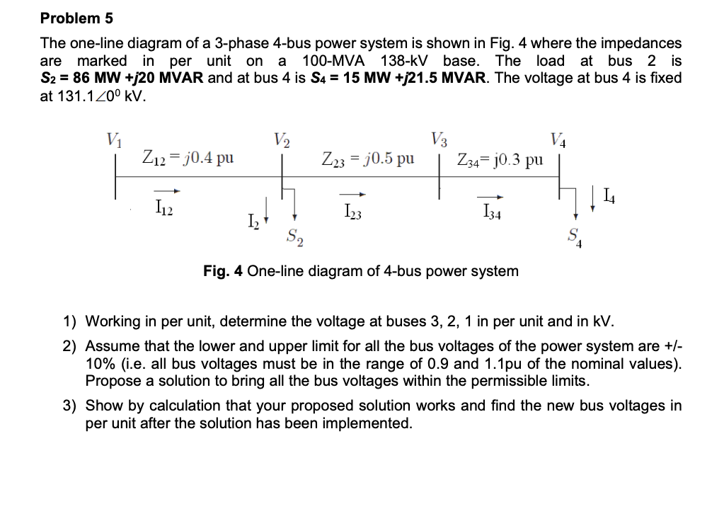 Solved Problem 5 a The one-line diagram of a 3-phase 4-bus | Chegg.com