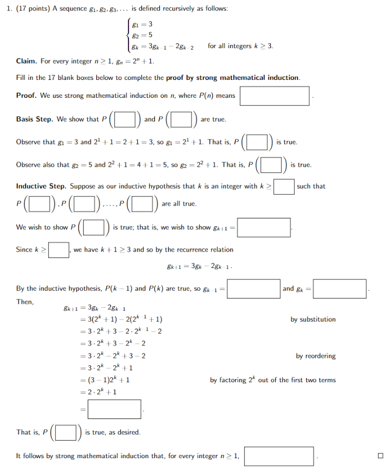 Solved 1. (17 points) A sequence g1,g2,g3,… is defined | Chegg.com