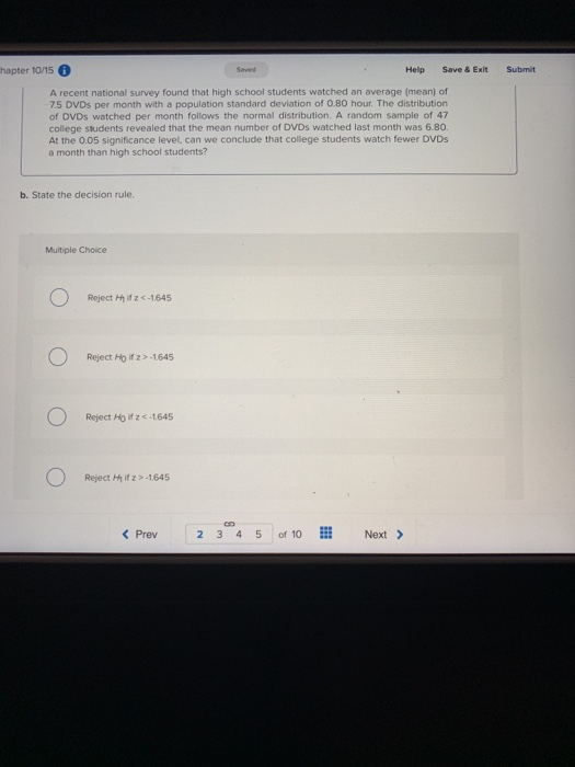 Solved Help Save & Exit Submit nnect Chapter 10/15 A recent | Chegg.com