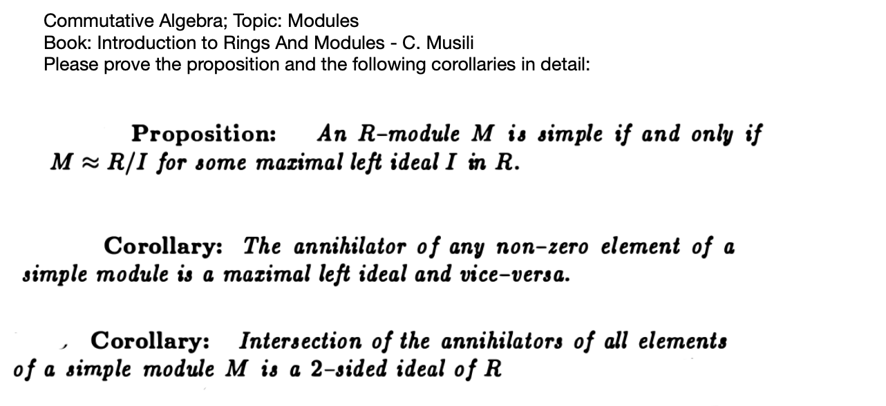 Solved Commutative Algebra; Topic: Modules Book: | Chegg.com