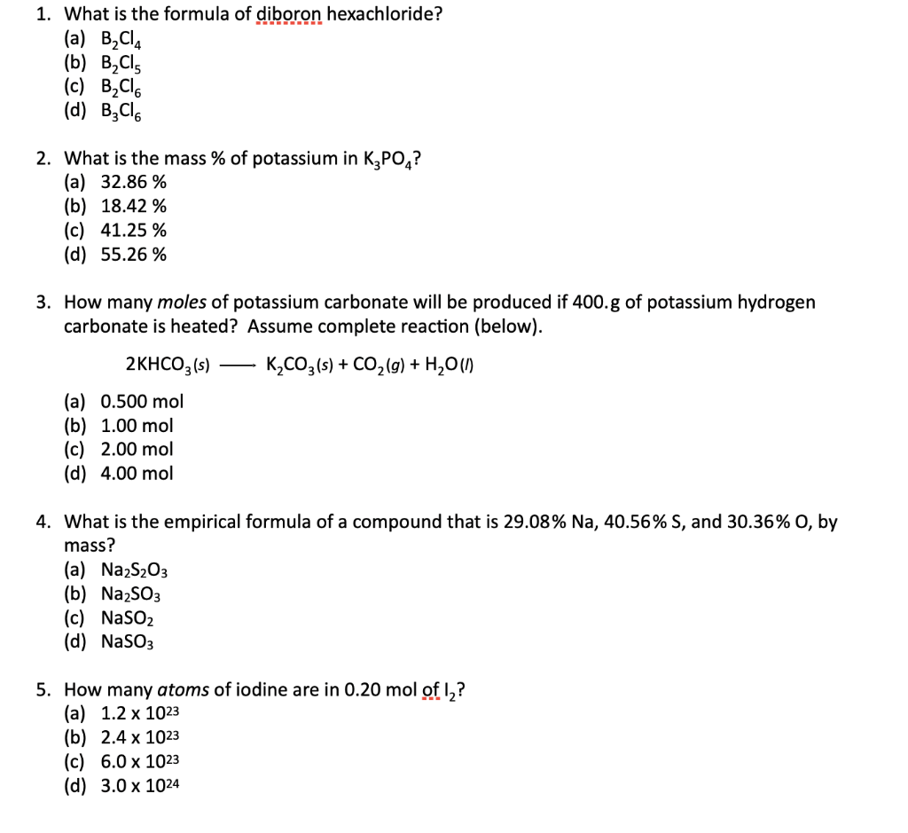 Solved 1. What is the formula of diboron hexachloride? (a) | Chegg.com