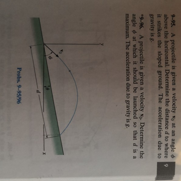 Solved 9-95. A projectile is given a velocity vo at an angle | Chegg.com