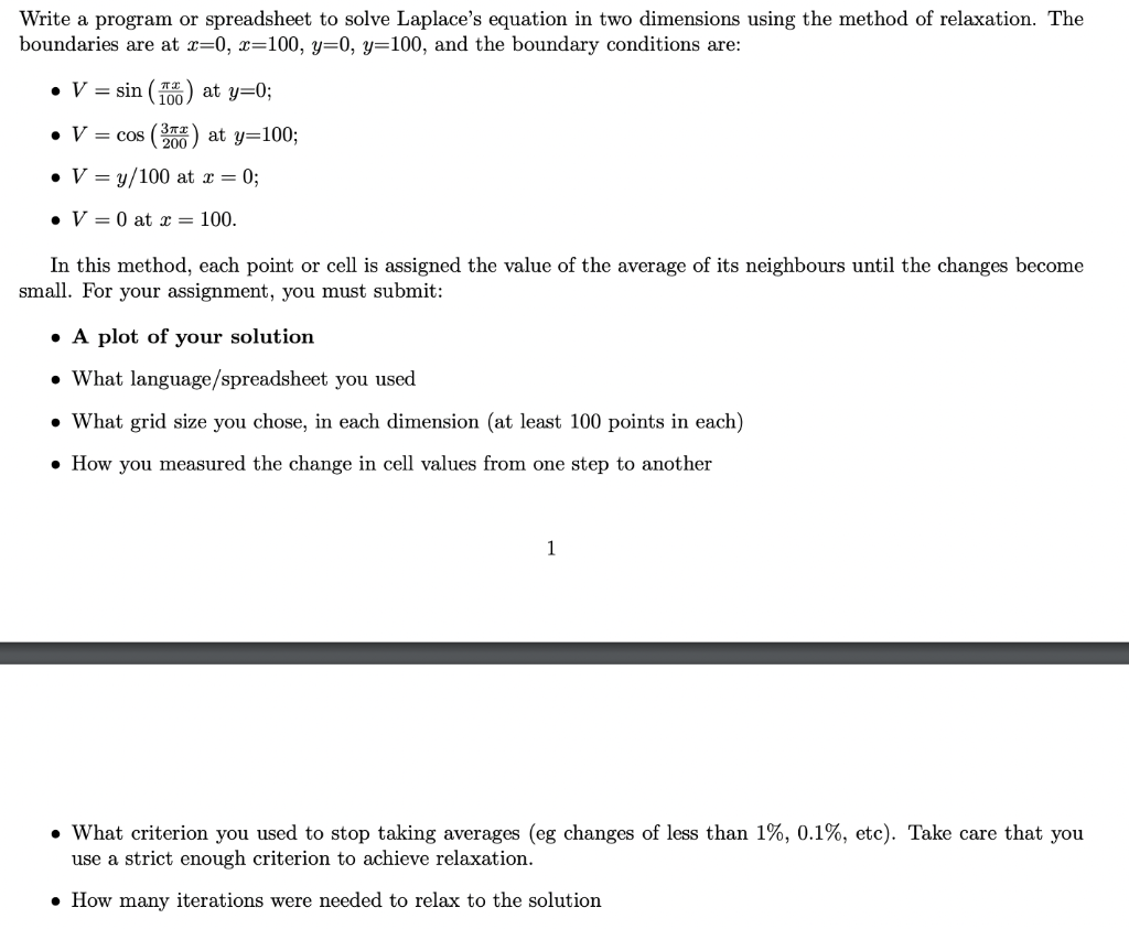Write a program or spreadsheet to solve Laplace's | Chegg.com