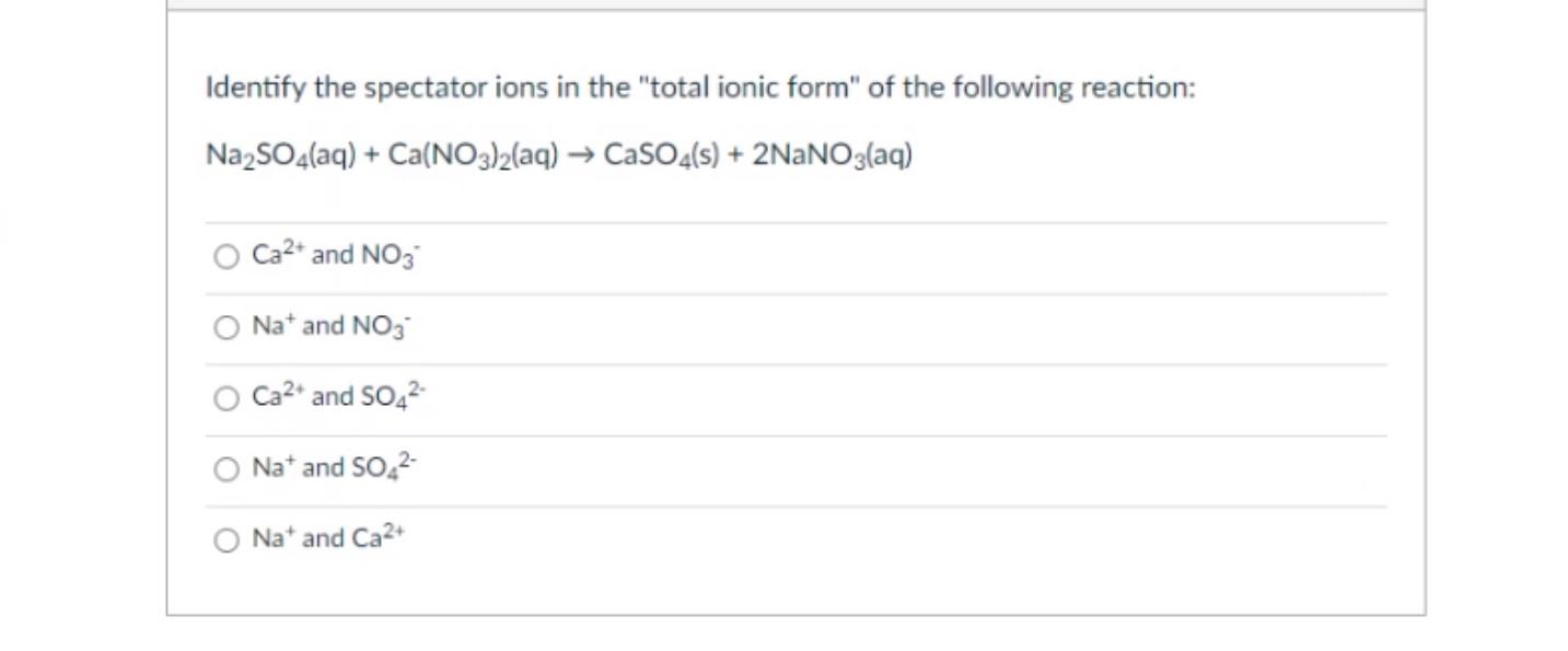 Solved Identify the spectator ions in the "total ionic form | Chegg.com