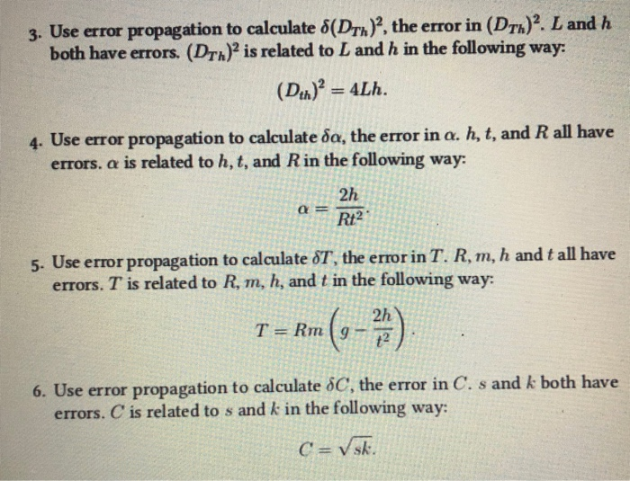 Solved 1. Use error propagation to calculate ag, the error | Chegg.com