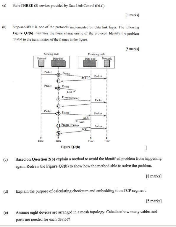 Solved (a) [3 marks] (b) Stop-and-Wait is one of the | Chegg.com