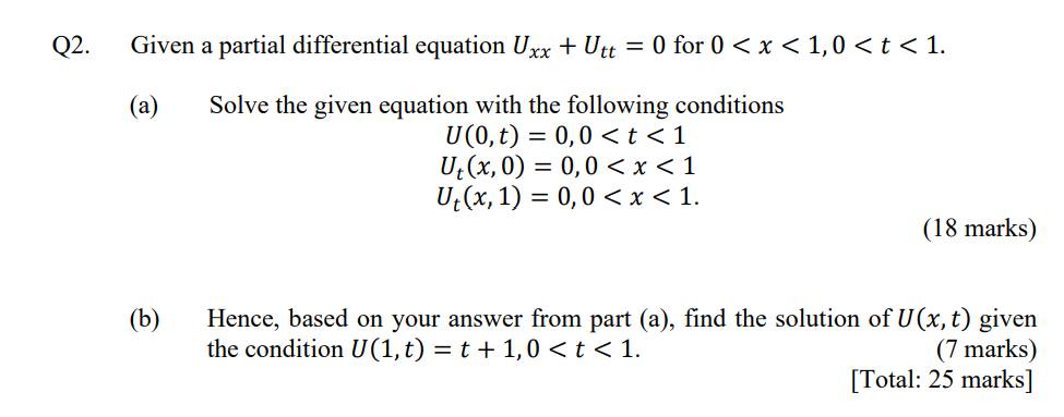 Solved Q2. Given a partial differential equation Uxx + Utt = | Chegg.com