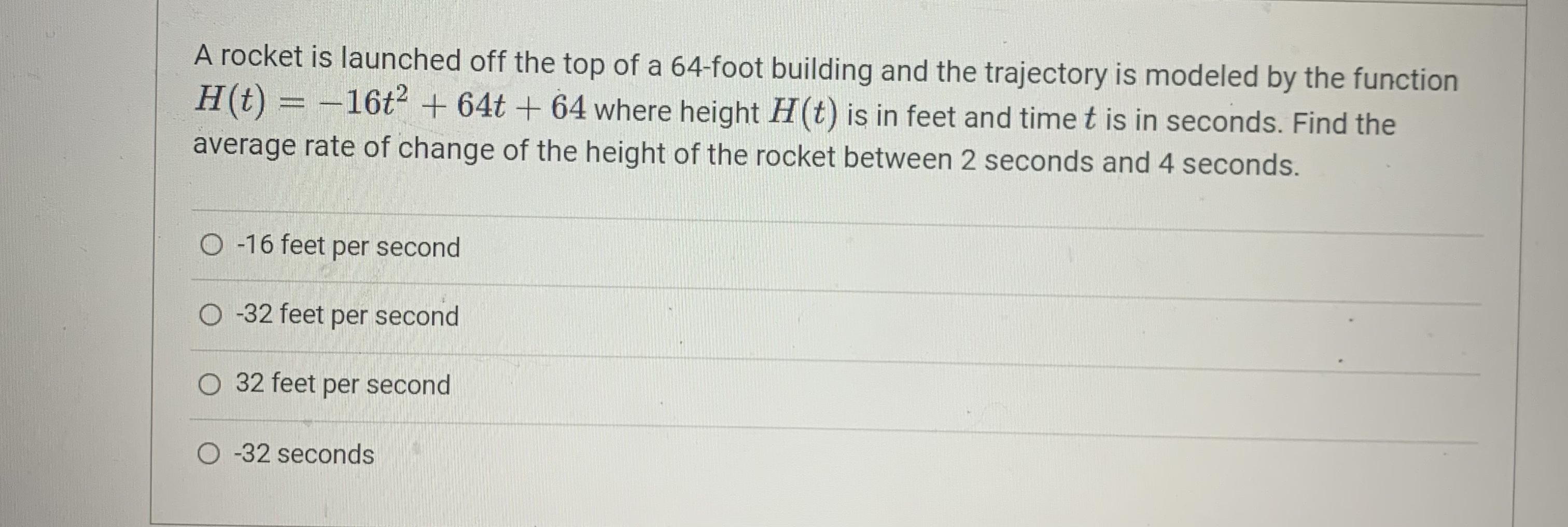 Solved A rocket is launched off the top of a 64 -foot | Chegg.com