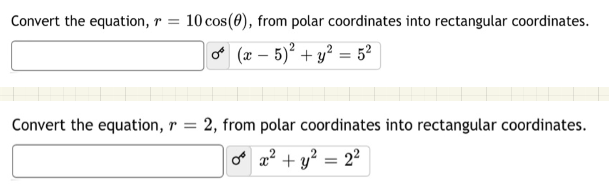 Solved Convert the equation, r=2, ﻿from polar coordinates | Chegg.com