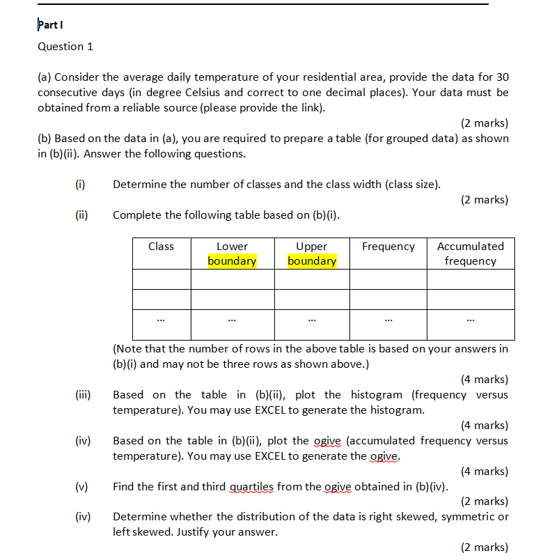 Solved (a) Consider the average daily temperature of your | Chegg.com