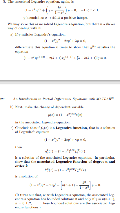 Solved 5. The associated Legendre equation, again, is [(1 – | Chegg.com