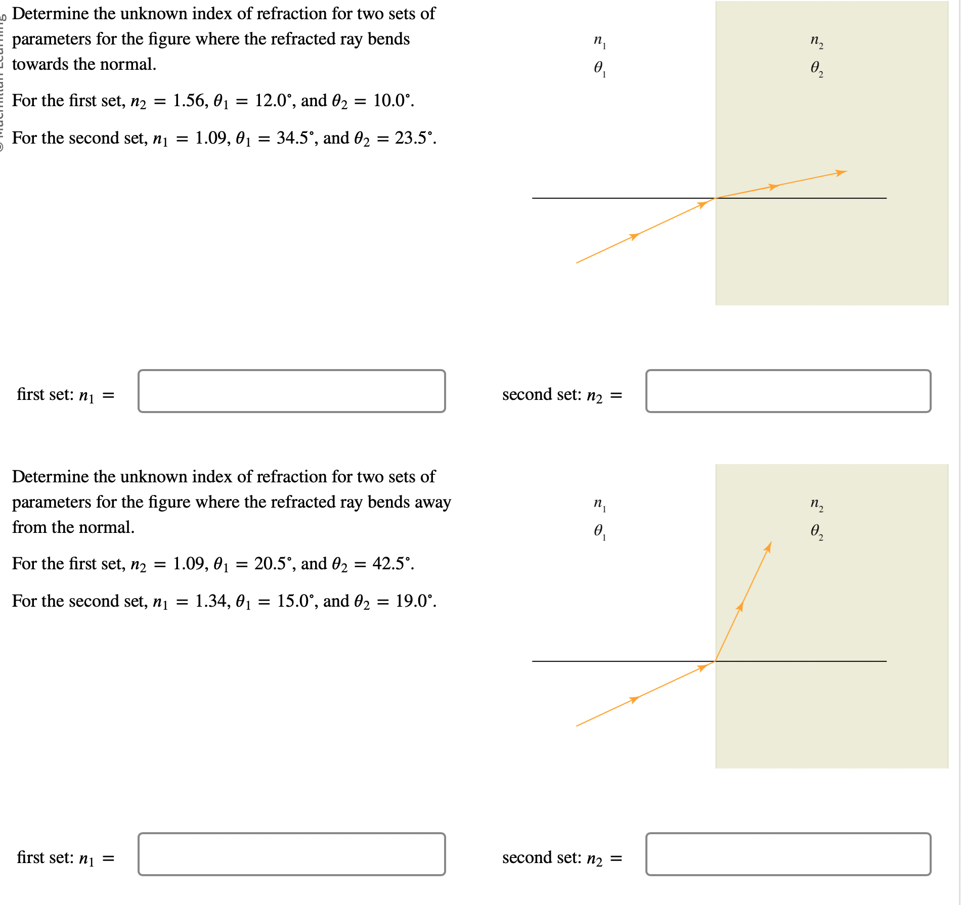 Solved Determine the unknown index of refraction for two | Chegg.com