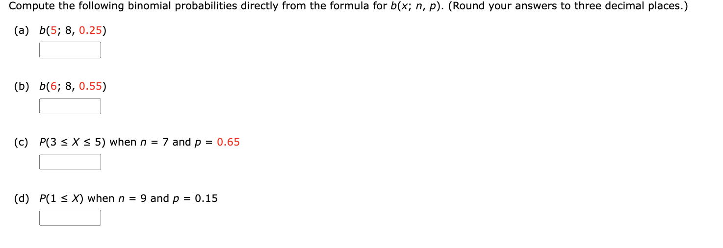 Solved Compute the following binomial probabilities directly | Chegg.com