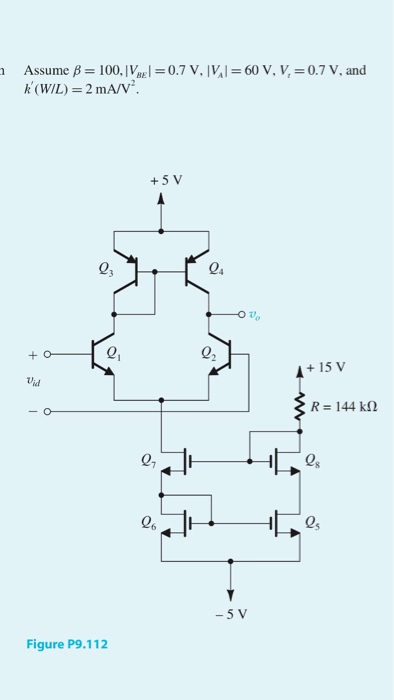 Solved 9.112 For the current-mirror-loaded differential | Chegg.com