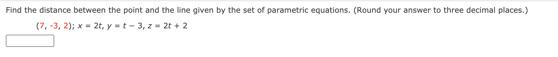 Solved Find the distance between the point and the line | Chegg.com