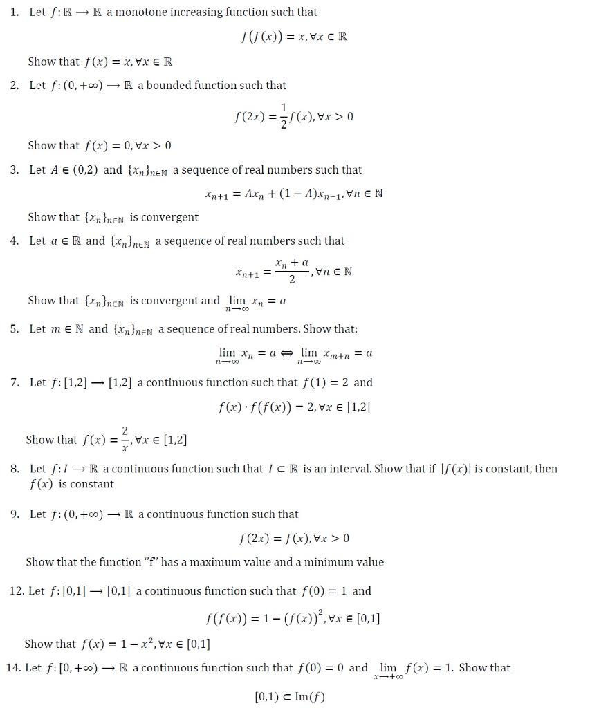 Solved 1. Let f:R→R a monotone increasing function such that | Chegg.com